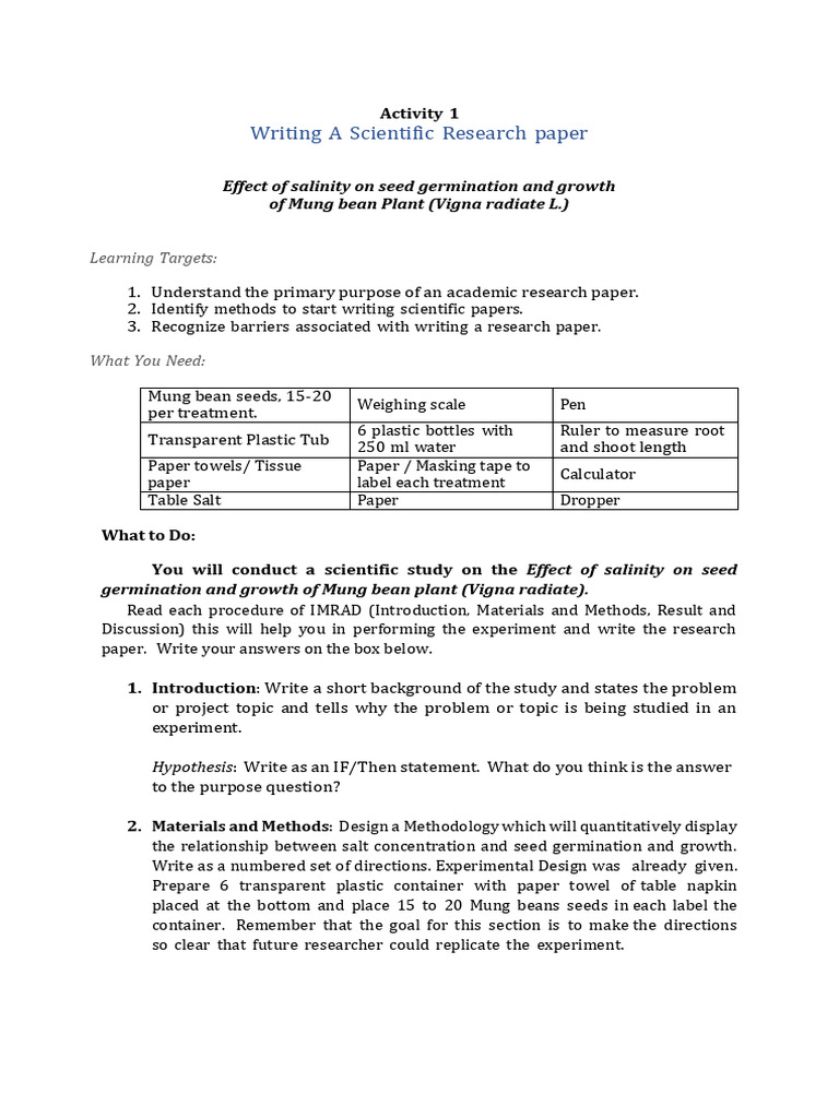 Activity 1 - Simple Experiment (Mung Bean) | PDF | Experiment | Seed