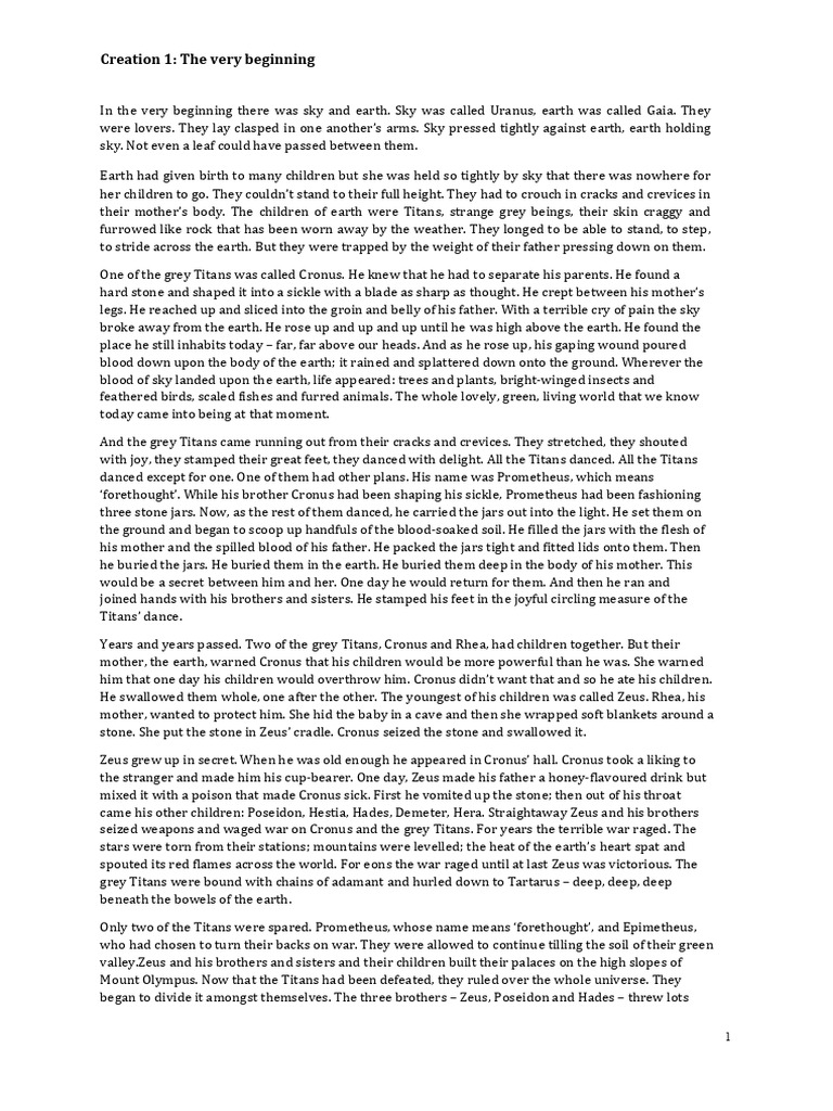 Creation 1: The Very Beginning | PDF | Zeus | Hades