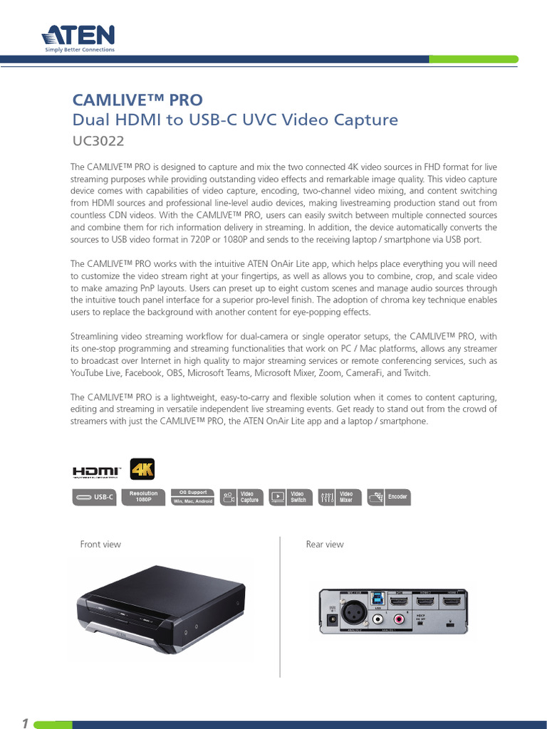 Camlive Pro Content Creation Ds en | PDF | Usb | Hdmi
