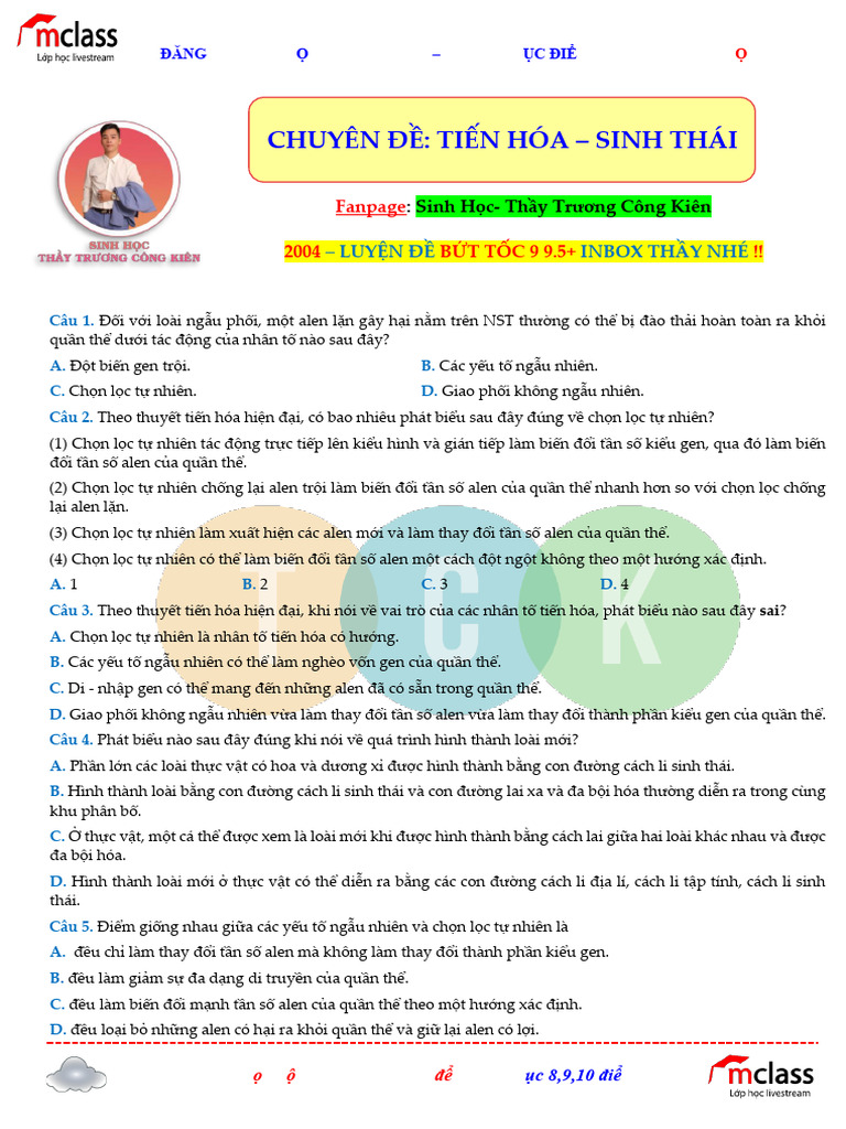 CHUYÊN ĐỀ TIẾN HÓA SINH THÁI THẦY TCK | PDF