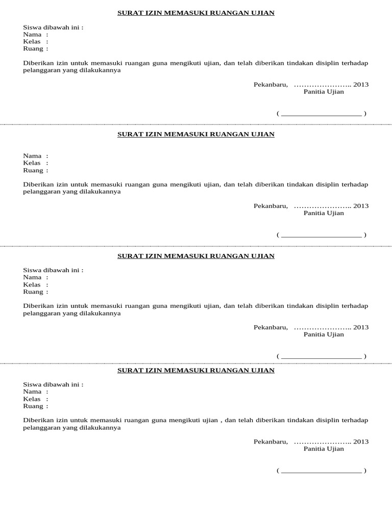 Surat Izin Memasuki Ruang Ujian | PDF