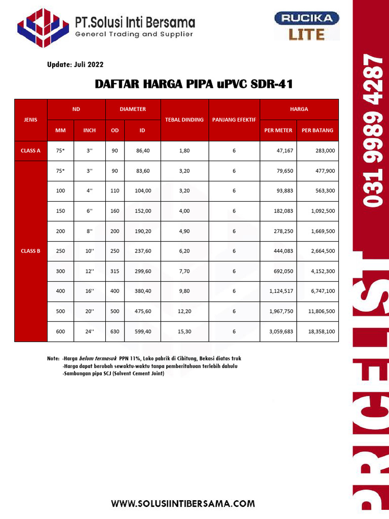Pricelist Pipa Limbah Rucika Lite | PDF