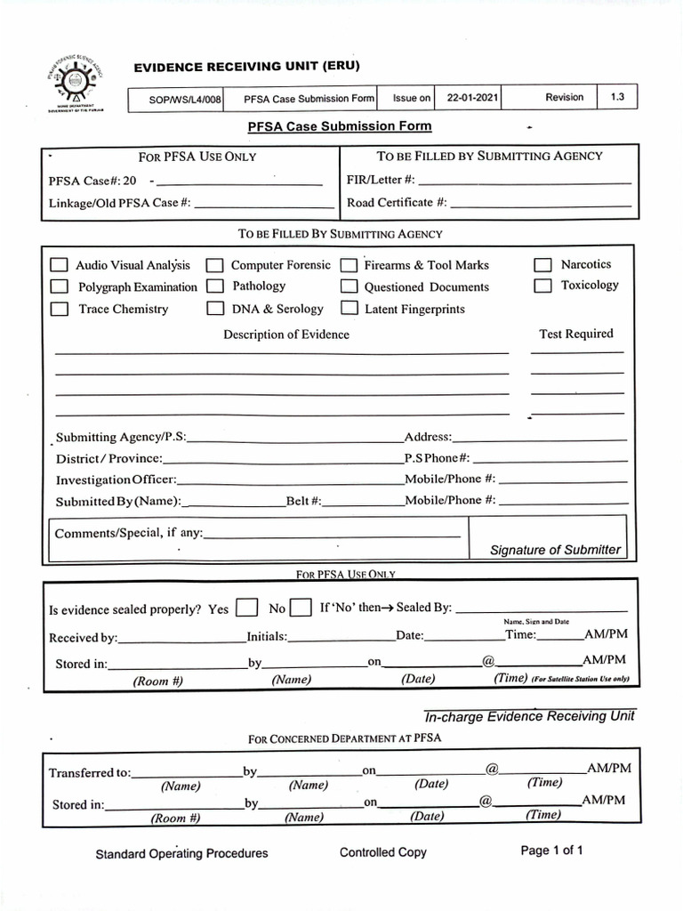 Pfsa Evidence Submission Form | PDF