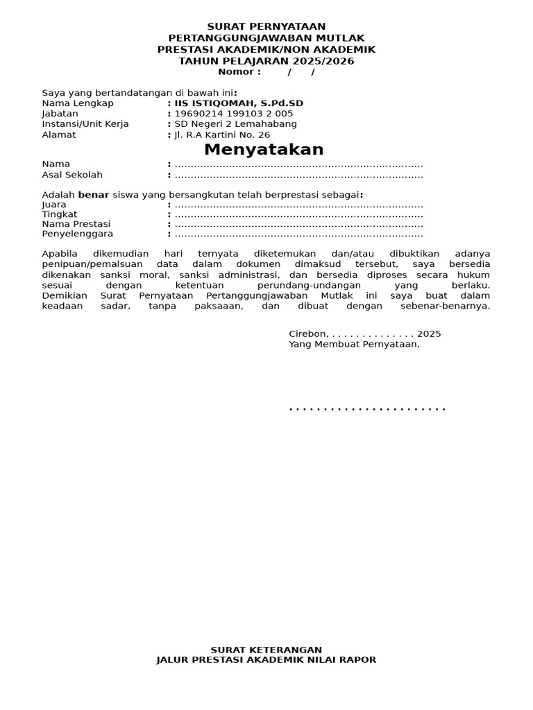Contoh SPTJM SPMB SMPN 1 Lemahabang | PDF