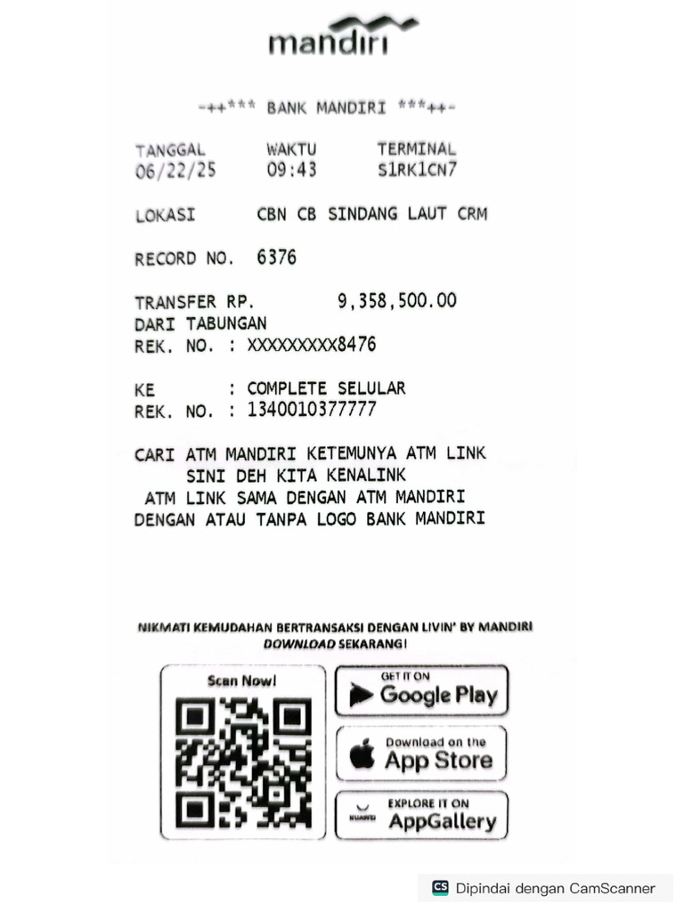 Setporan Dana CV Toko Hpmart Sindang 22 Juni 2025 | PDF