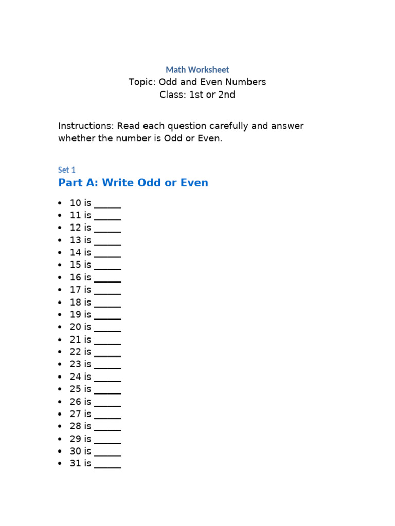 Odd Even Numbers 5 Sets Worksheet | PDF