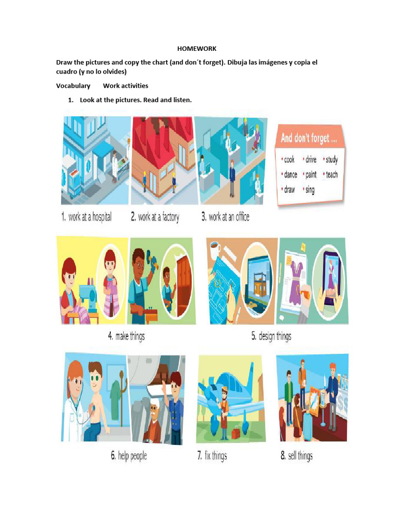 HOMEWORK Draw Pictures (Dibujar Las Imágenes) | PDF