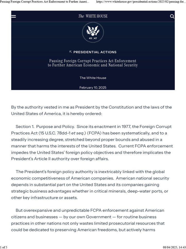 Pausing Foreign Corrupt Practices Act Enforcement To Further American ...