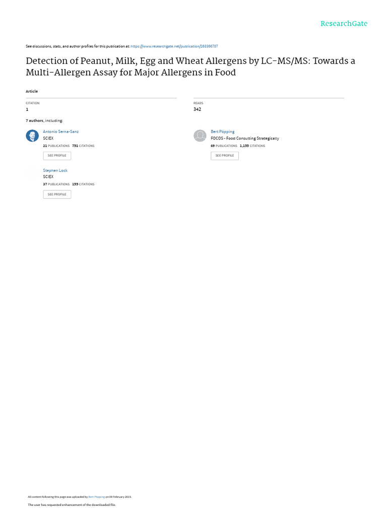 Detection of Peanut Milk Egg and Wheat Allergens B | PDF | Tandem Mass ...