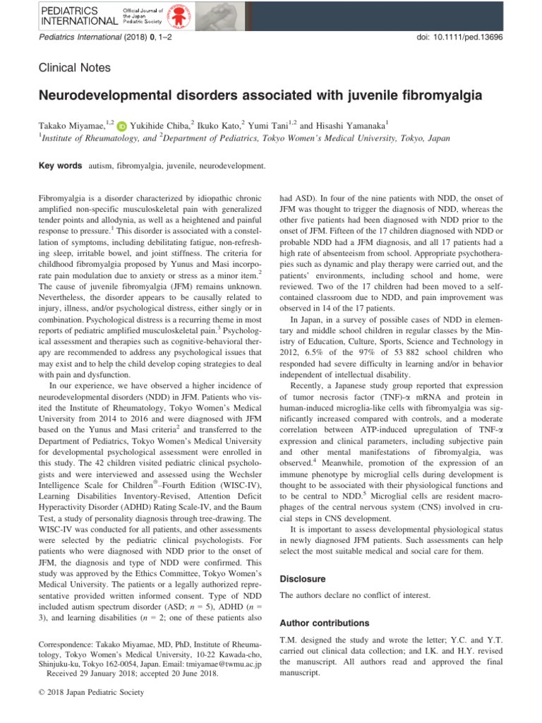 Neurodevelopmental Disorders Associated | PDF | Fibromyalgia | Medicine