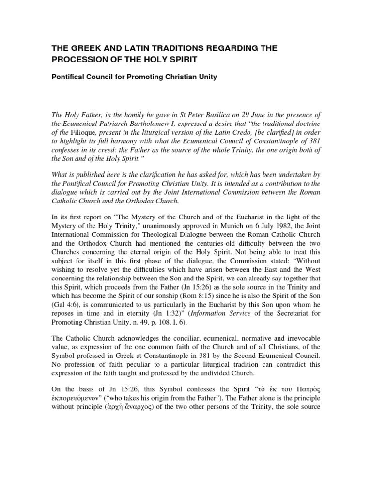 The Procession of The Holy Spirit | Download Free PDF | Trinity | Ecumenism