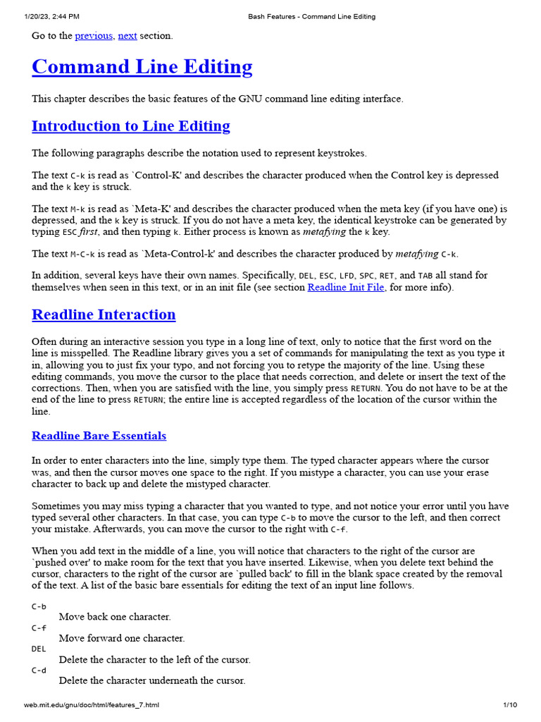 Bash Features - Command Line Editing | PDF | Keyboard Shortcut ...