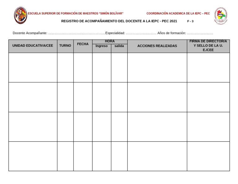 Formulario Registro de Acompañamiento Pec para Docente - 2021 | PDF