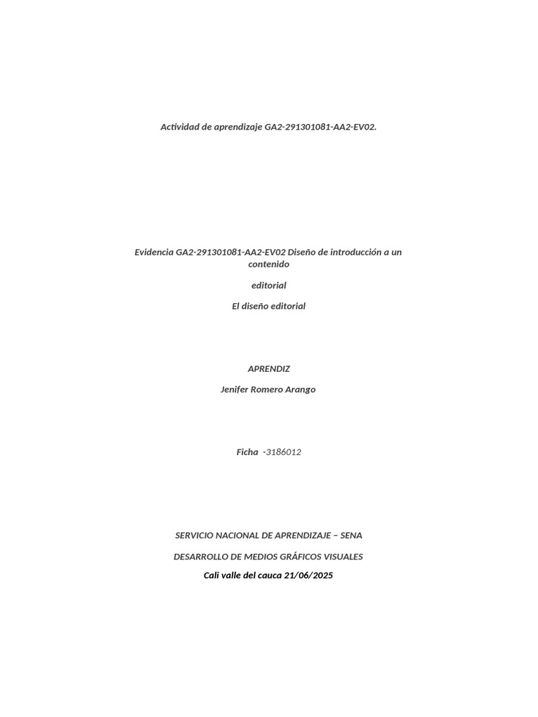 Actividad de Jenifer Romero GA2 | PDF | Diseño de página | Publicación