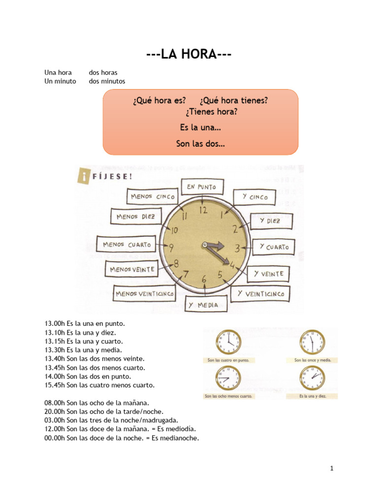 La Hora El Horario Verbos | PDF