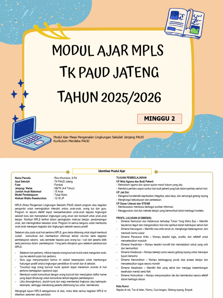Modul Ajar MPLS PAUD 2025/2026 | PDF