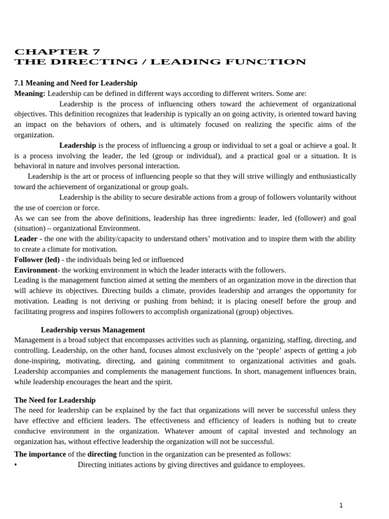 Chapter 7- The Directing Function | PDF | Leadership | Power (Social And Political)