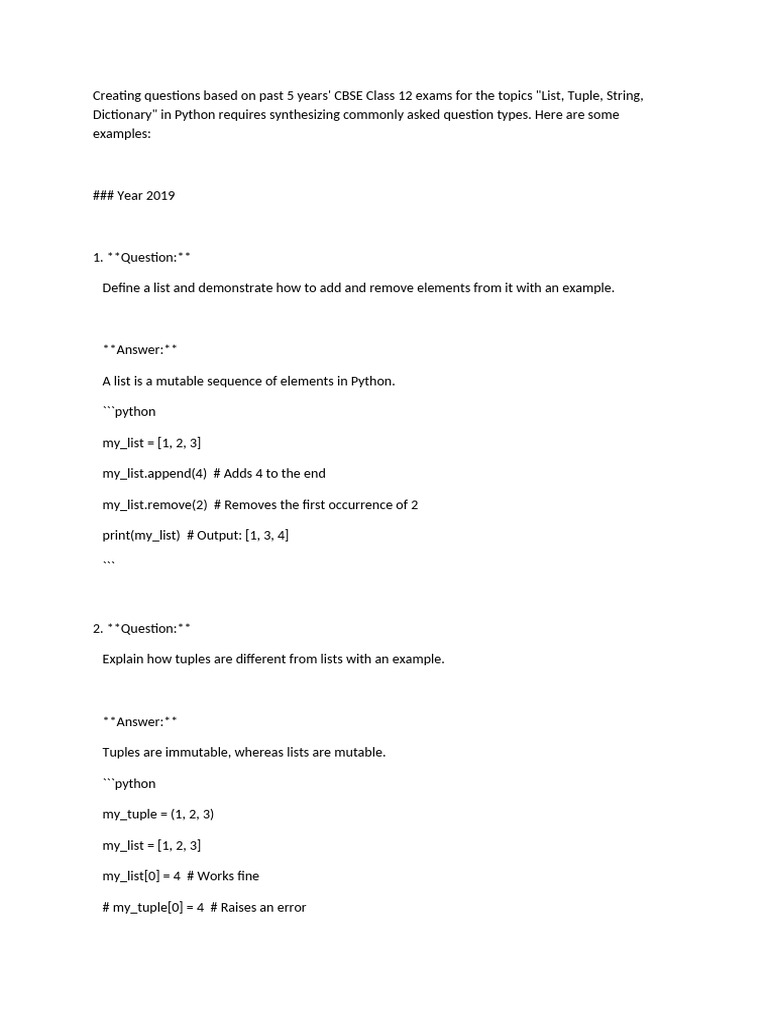 CBSE Class 12 Python Exam Questions | PDF | Programming Paradigms | Computer Science