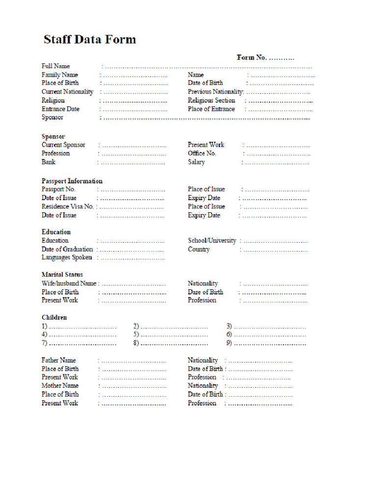 SSMC Employee Data Form 2 | PDF