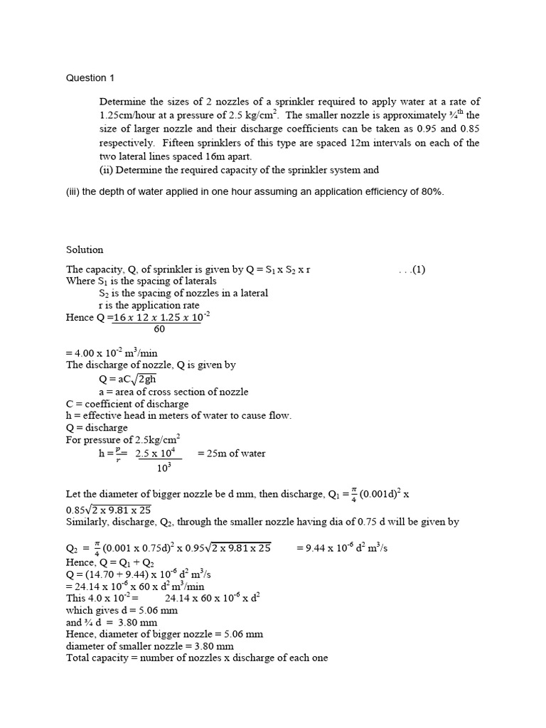 Sprinkler System Design and Flow Calculations | PDF | Discharge ...