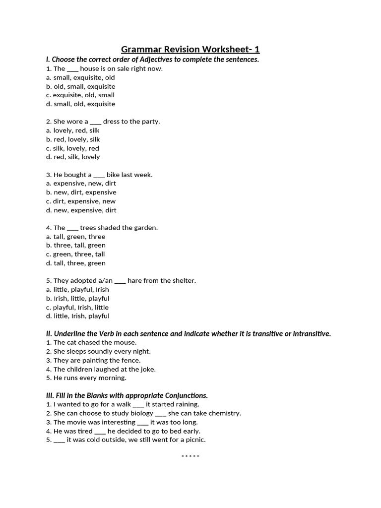G7 Grammar Revision Worksheet - 1 | PDF