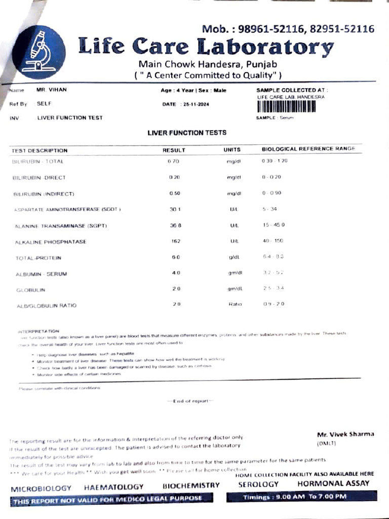 Liver Function and Blood Test Report | PDF | Serology | Hematology