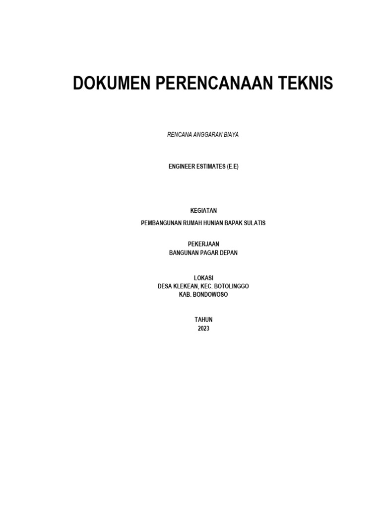 RAB Pagar Depan Rumah Tinggal Type 223 | PDF