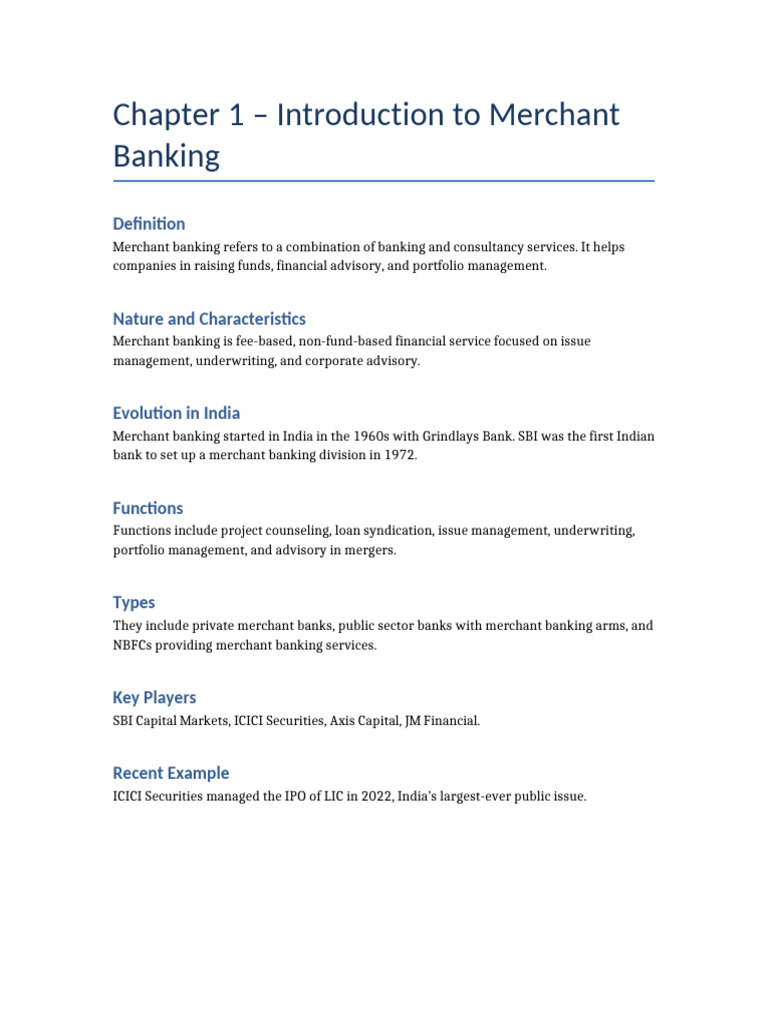 Overview of Merchant Banking in India | PDF