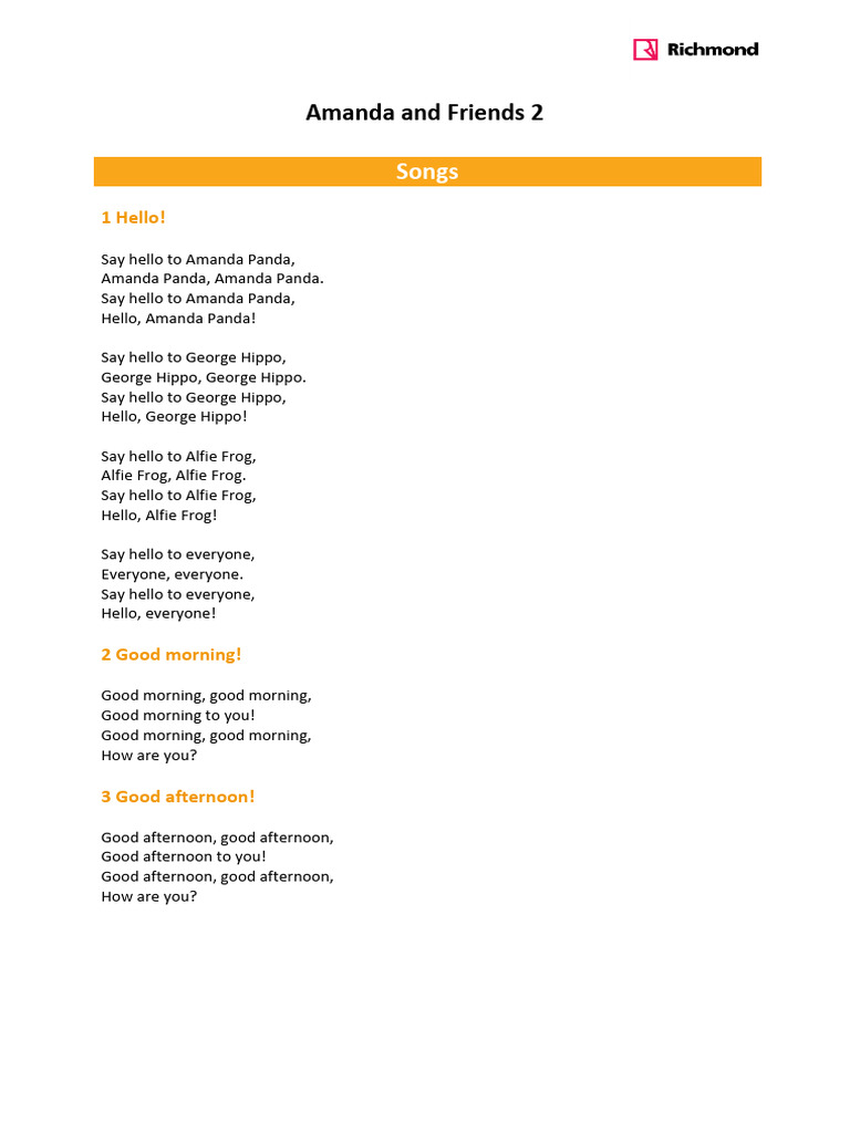 Amanda 2 Songs & Stories Transcripts | PDF