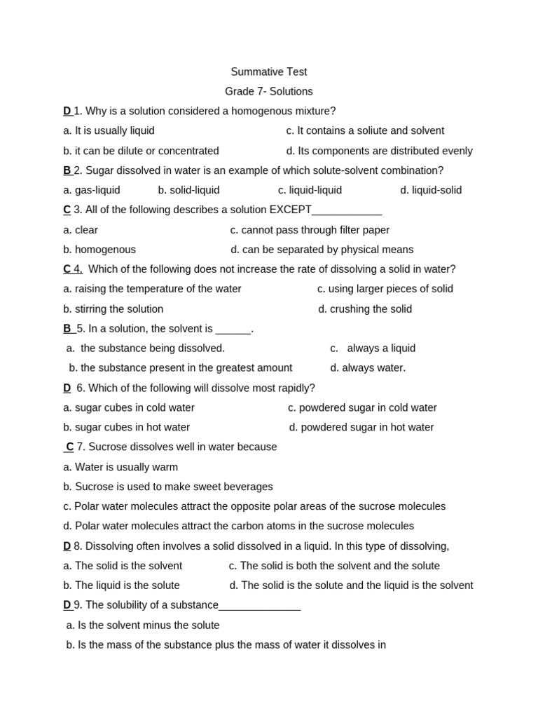 Solute-Solvent Combinations in Solutions | PDF | Solubility | Solvation