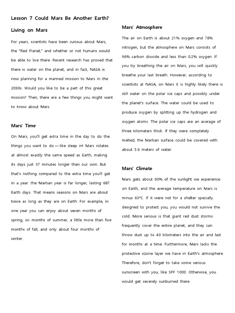 Lesson 7 Could Mars Be Another Earth | PDF | Mars | Water