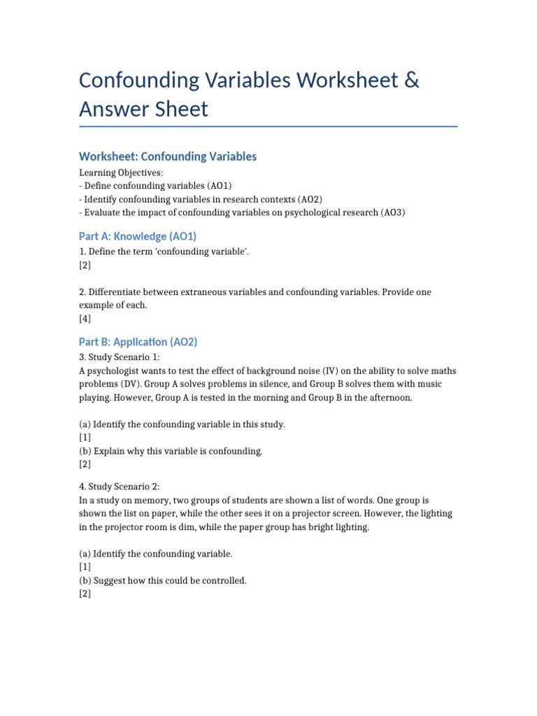 Confounding Variables Worksheet and Answers | PDF | Confounding ...