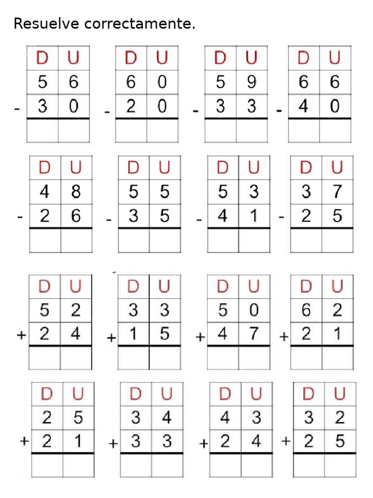 Sumas y Restas Repaso Primer Ciclo Pronalees Xochitl Cruz | PDF
