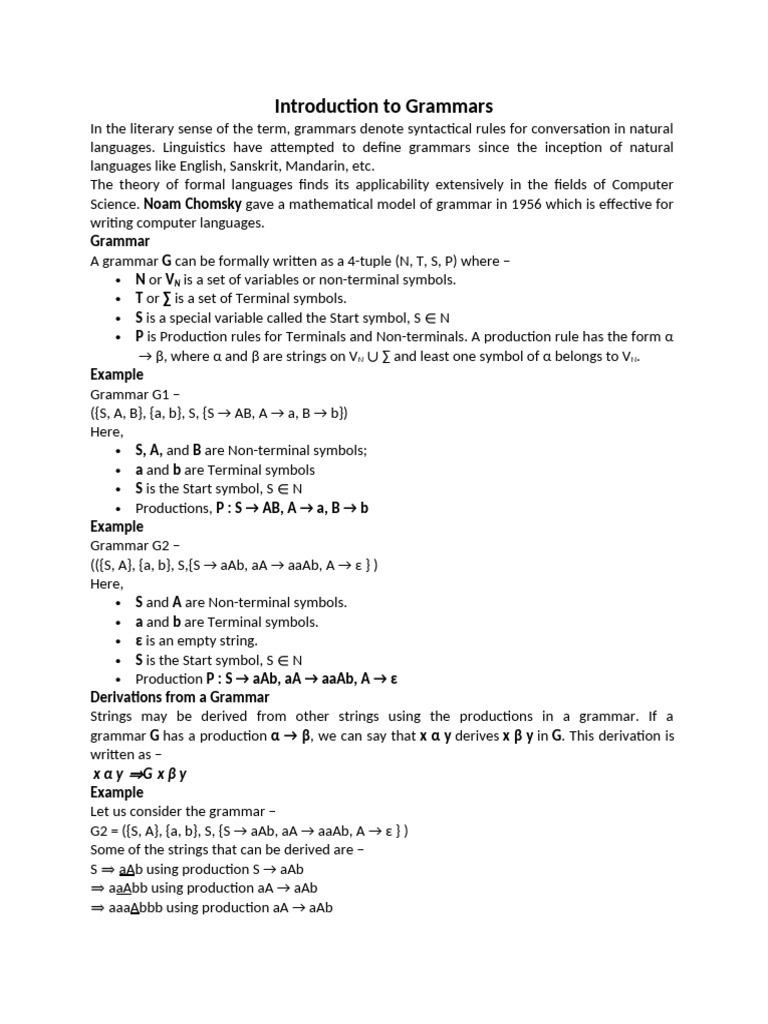 Introduction to Formal Grammars and Languages | PDF | Parsing | Models ...