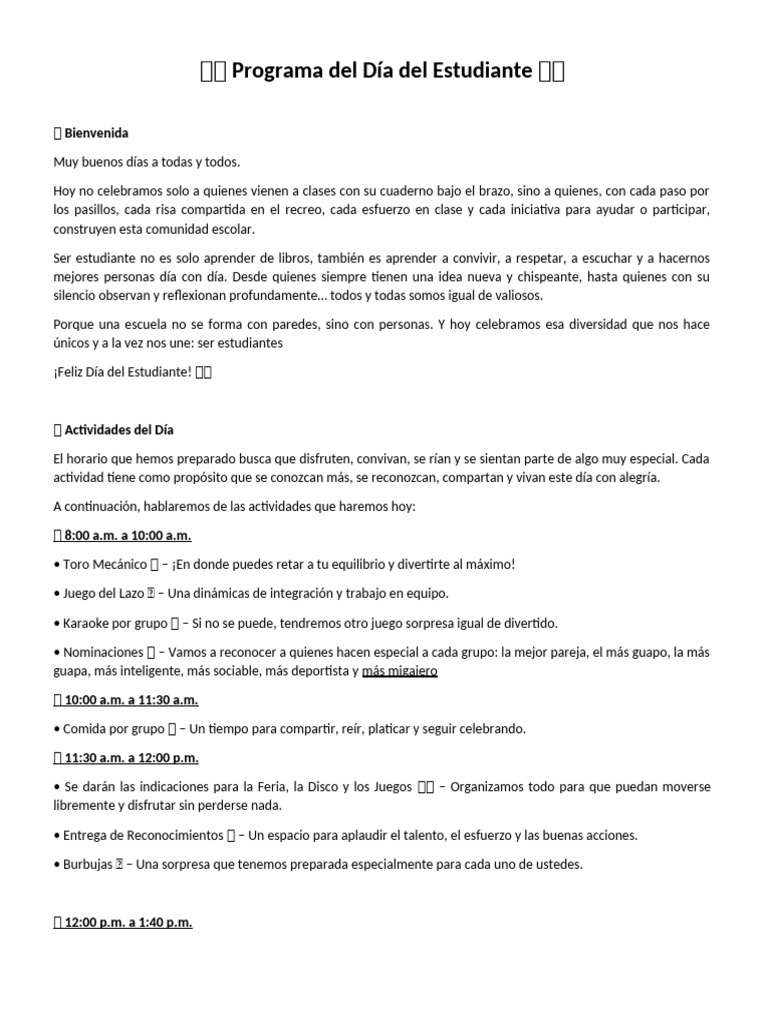 Programa Dia Del Estudiante | PDF
