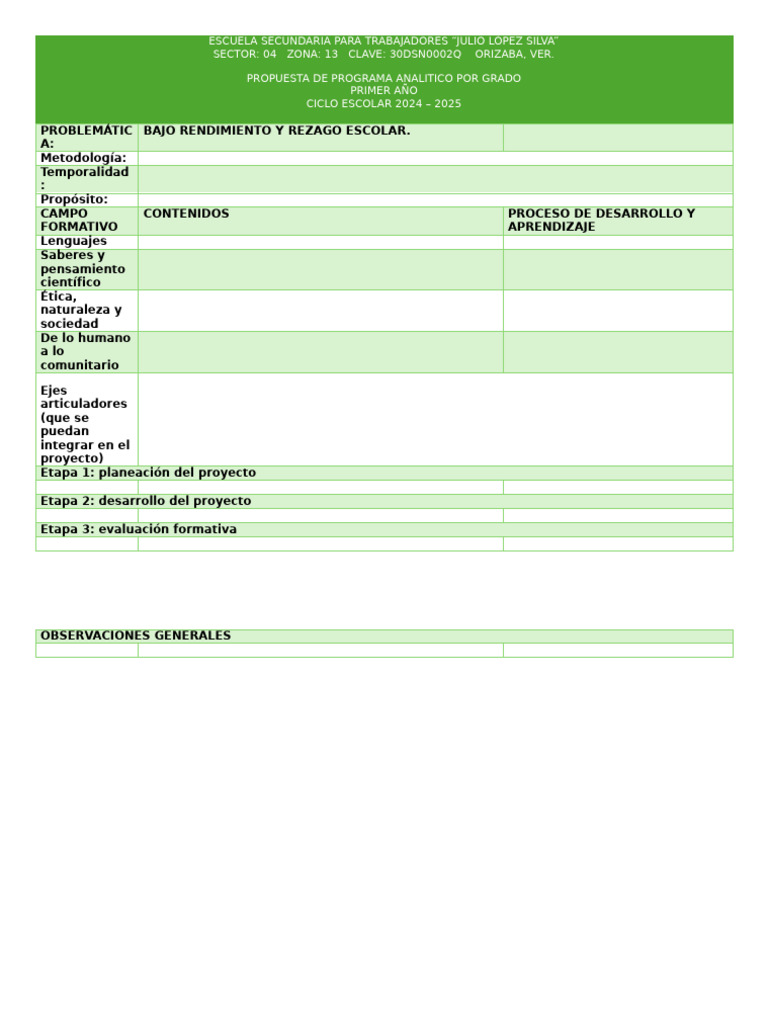 Plan Analitico 1ro | PDF