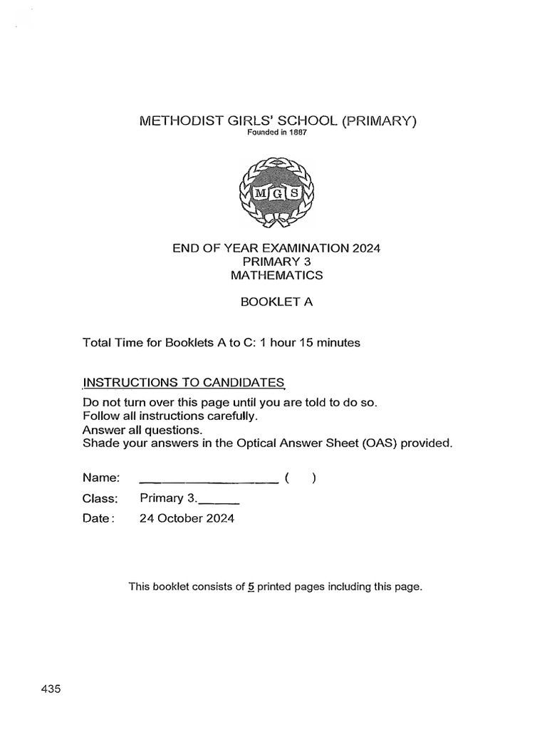 P3 Maths EOY 2024 MGS Exam Papers | PDF