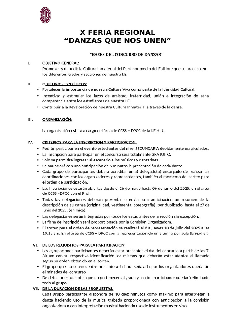 Bases para El Concurso de Danzas | PDF