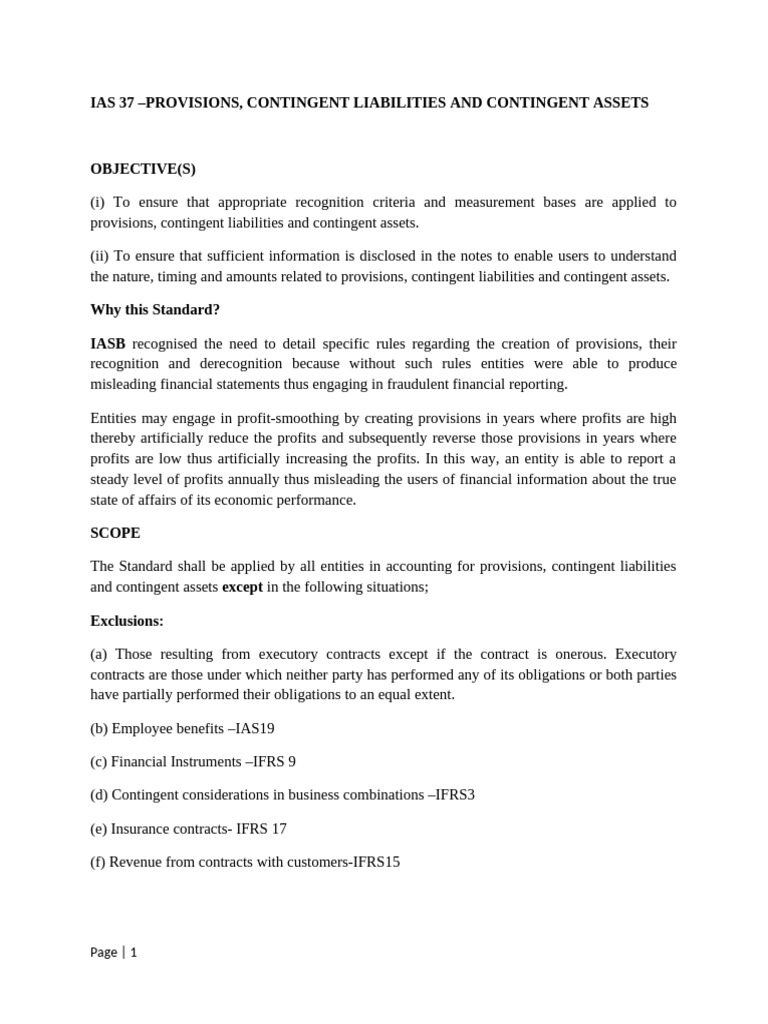 Ias 37 - Provisions, Contingent Liabilities and Contingent Assets | PDF ...
