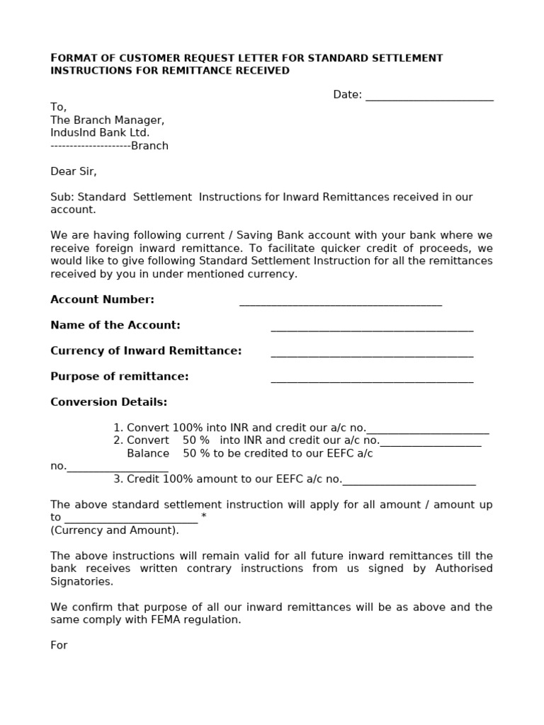 INREM - STD Settlement Instructions - Format | PDF