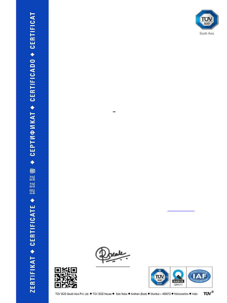 Ari Fabrication Private Limited Iso 9001 Tuv-Sud Nabcb Iaf | PDF