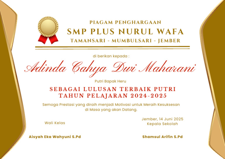 Putih Dan Emas Minimalis Elegan Piagam Penghargaan Dokumen A4 ...