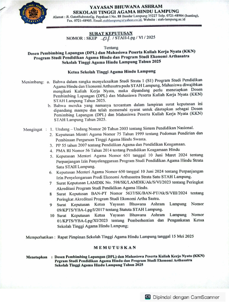 SK DPL KKN Stah Lampung Tahun 2025 | PDF