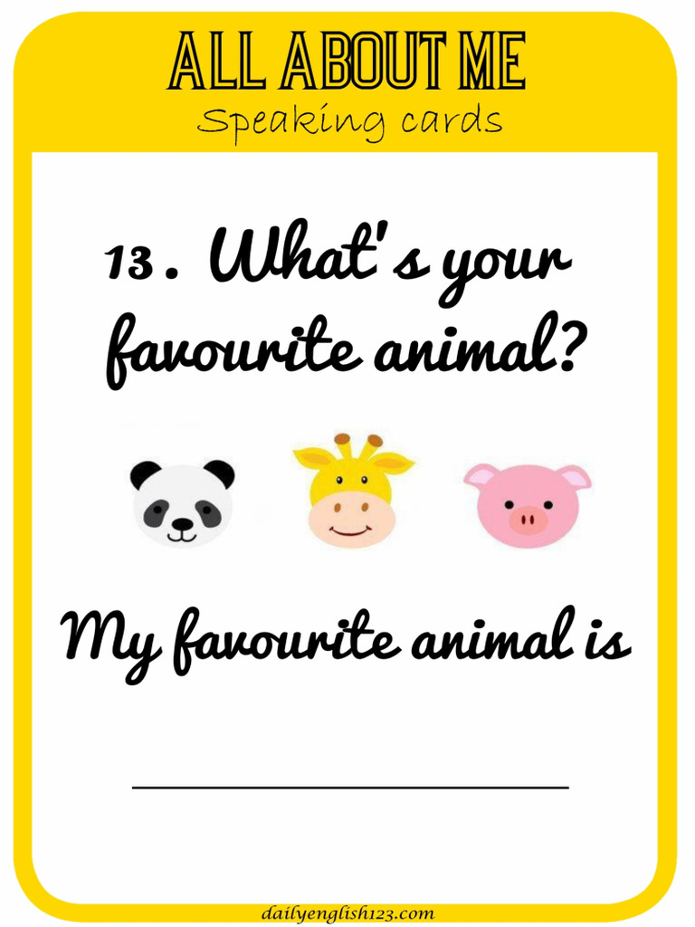 All About Me Speaking Card 013 | PDF