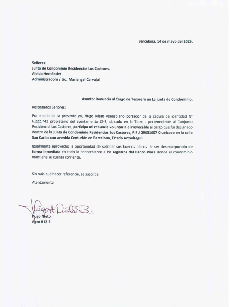 Renuncia JDC Los Castores | PDF