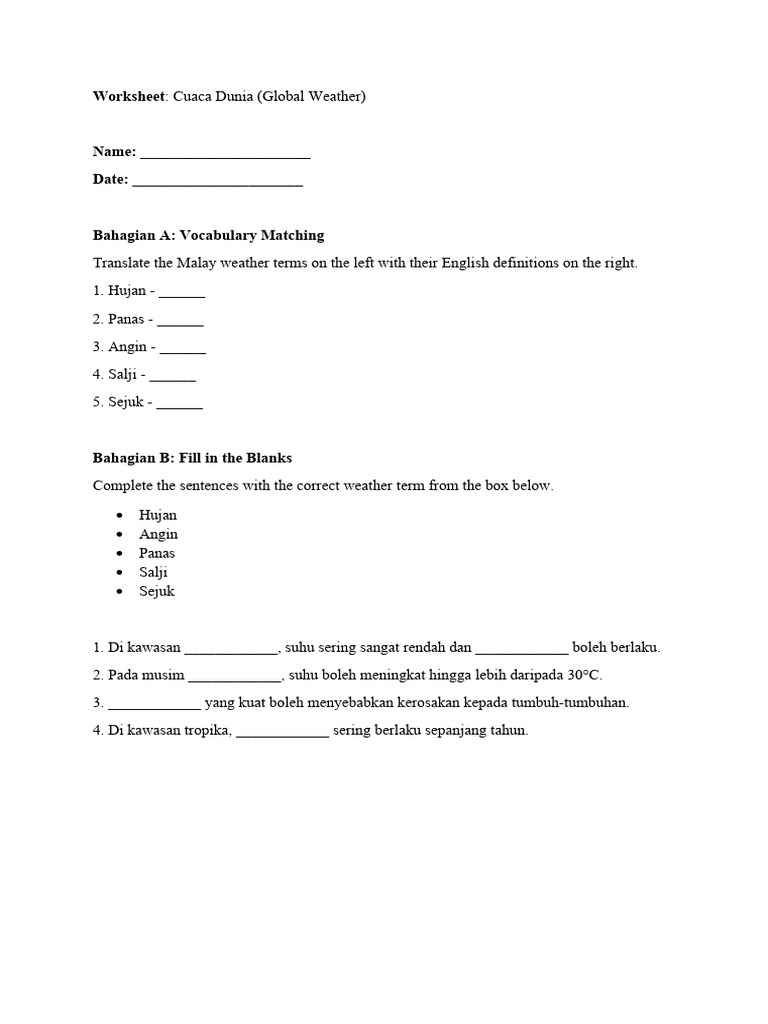Worksheet Malay 2-9 | PDF