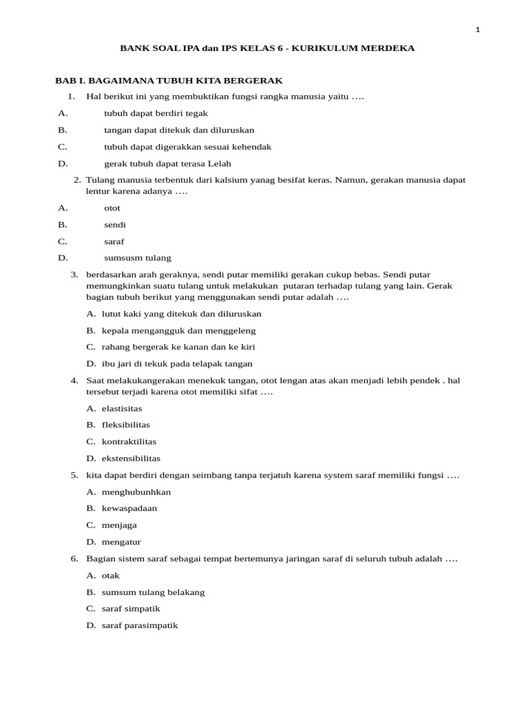 Bank Soal Ipa Dan Ips Kelas 6 | PDF