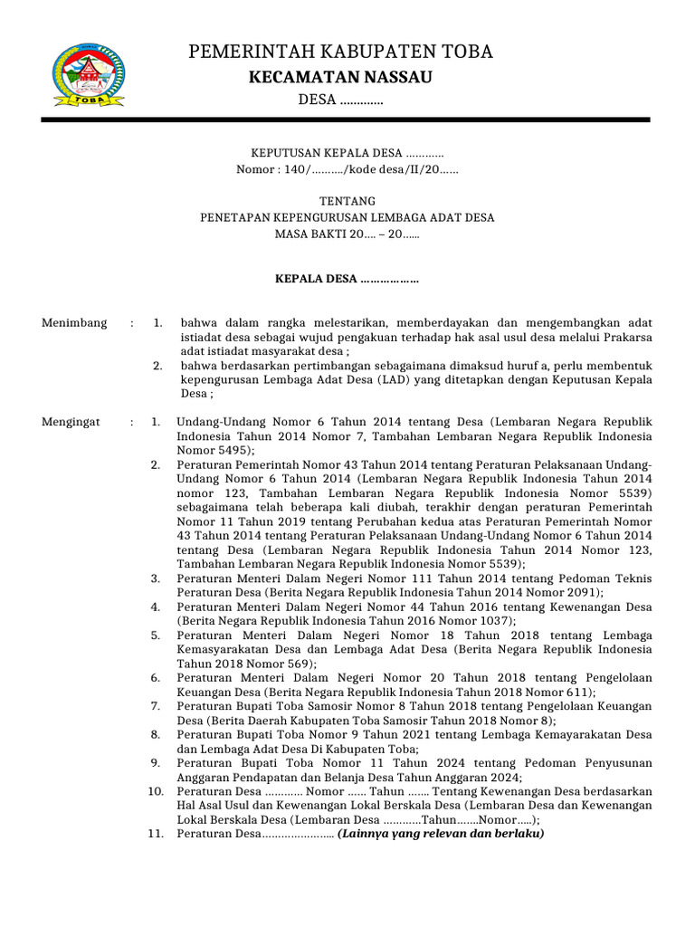 SK Pengurus Lembaga Adat Desa Lad | PDF