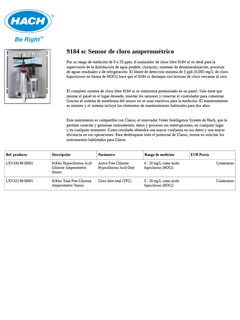 9184 SC Sensor de Cloro | PDF