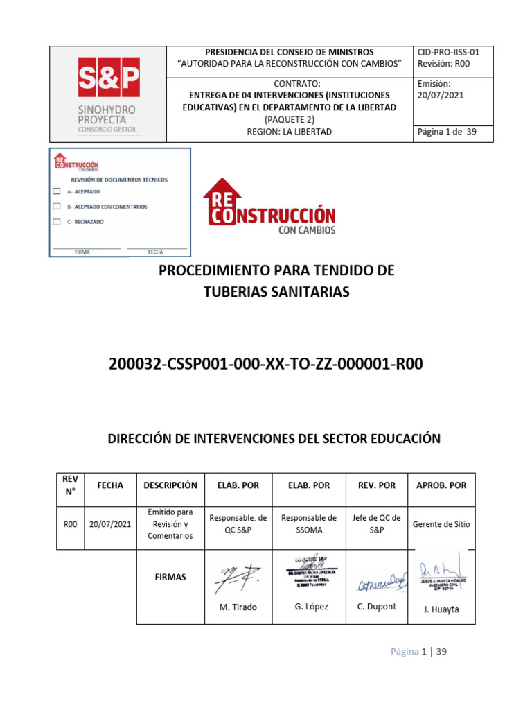 CID-PRO-IISS - 01 Tendido de Tuberias Sanitarias | PDF | Alcantarillado | Tubería (transporte de ...